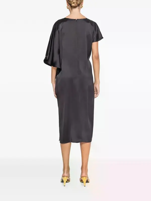 NISSA Satin-effect Asymmetrical Midi Dress