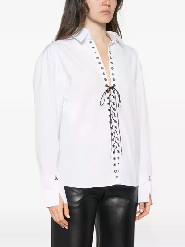 Patrizia Pepe Cotton Lace-up Eyelet Embellished Shirt