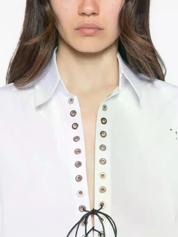 Patrizia Pepe Cotton Lace-up Eyelet Embellished Shirt