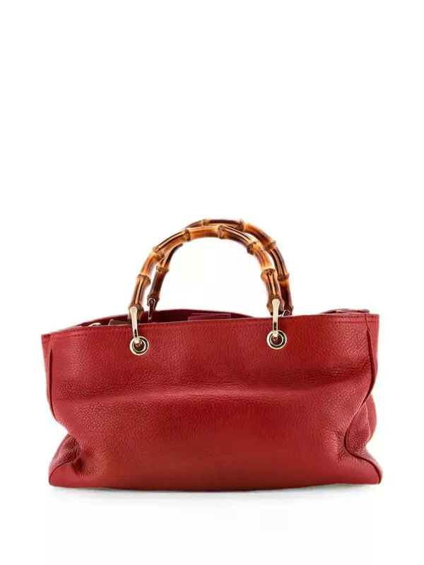 Gucci Bamboo Shopper Leather Medium Tote Bag - Red