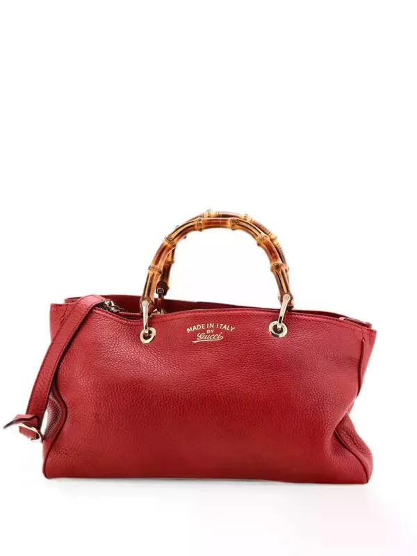 Gucci Bamboo Shopper Leather Medium Tote Bag - Red