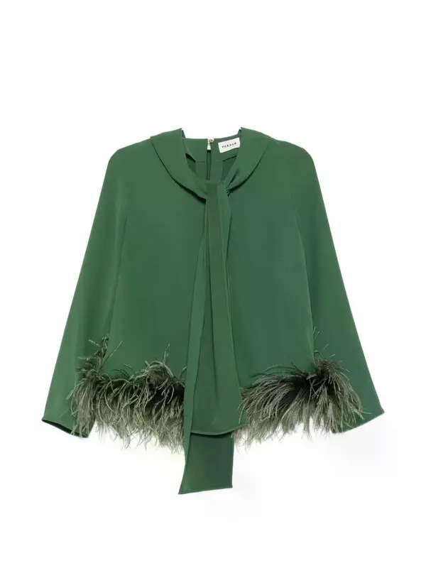 P.a.r.o.s.h Feather-trim Pussy-bow Blouse - Green