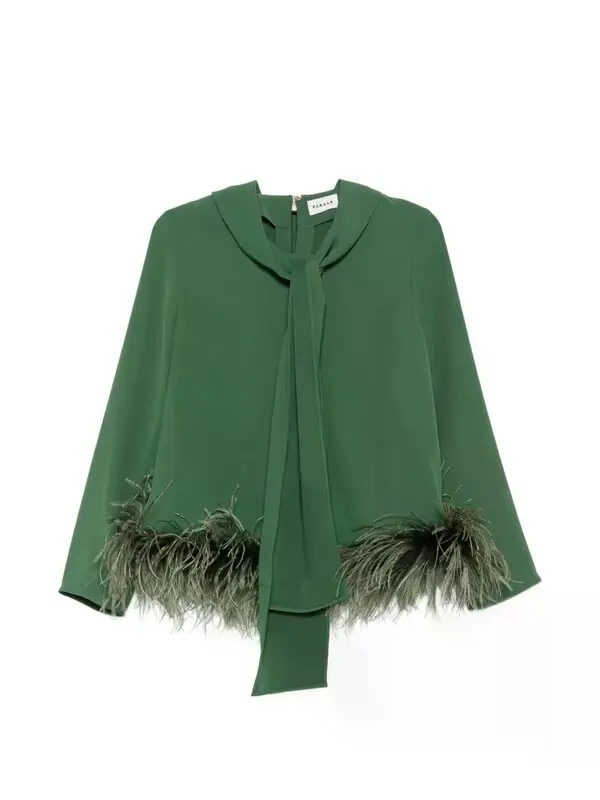 P.a.r.o.s.h Feather-trimmed Pussy-bow Blouse - Green