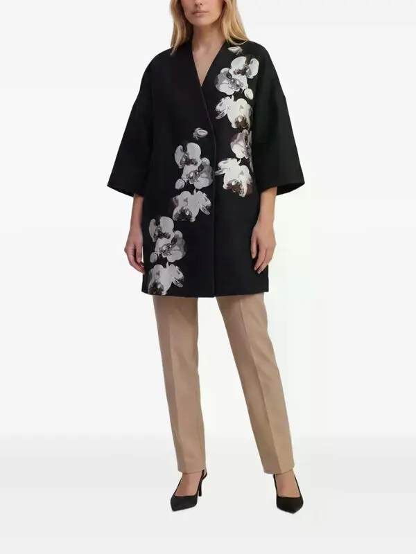 Fendi V-neck Floral-print Coat - Black