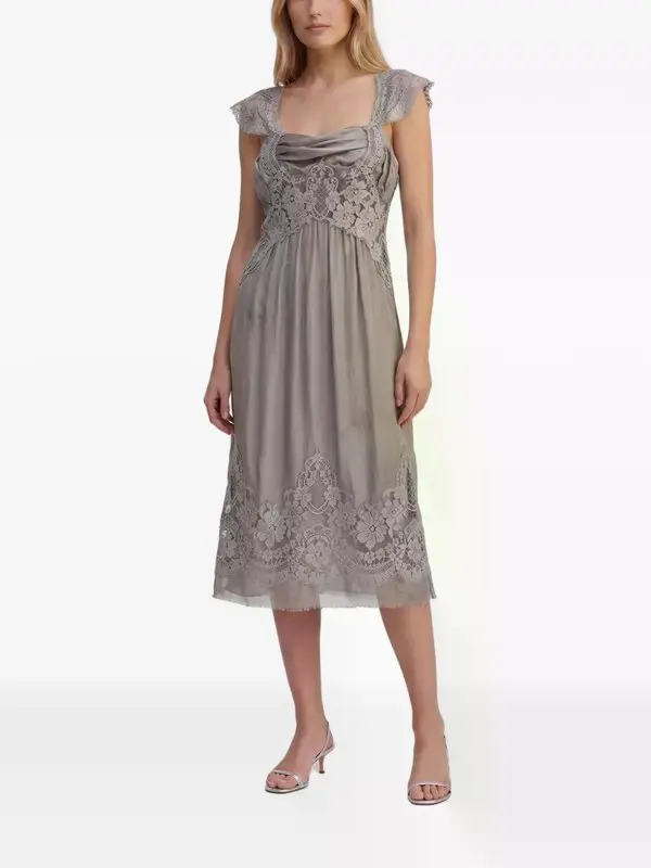 Alberta Ferretti Lace-panelled Mid Silk Dress - Grey