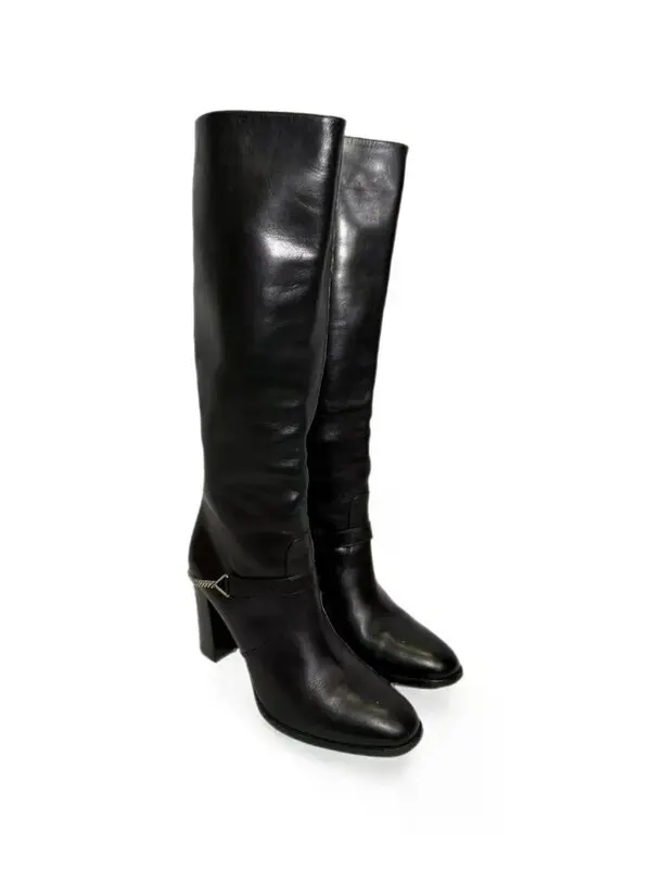 Saint Laurent Chain-link Knee-high Leather Boots - Black