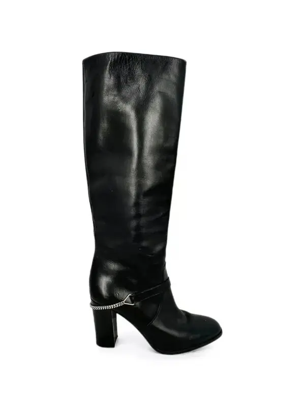 Saint Laurent Chain-link Knee-high Leather Boots - Black