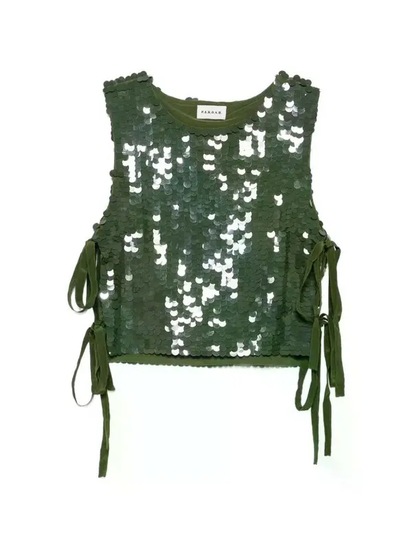 P.a.r.o.s.h Sequin-embellished Side-tie Top - Green