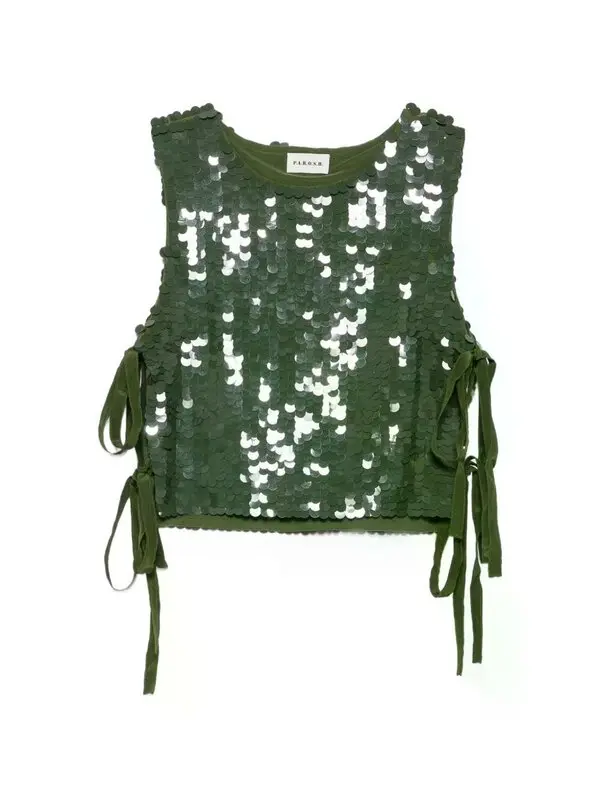 P.a.r.o.s.h Sequin Embellished Cropped Top With Side Ties - Green