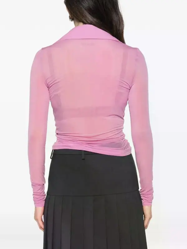 Patrizia Pepe Sheer Ruched Top With Waterfall Neckline