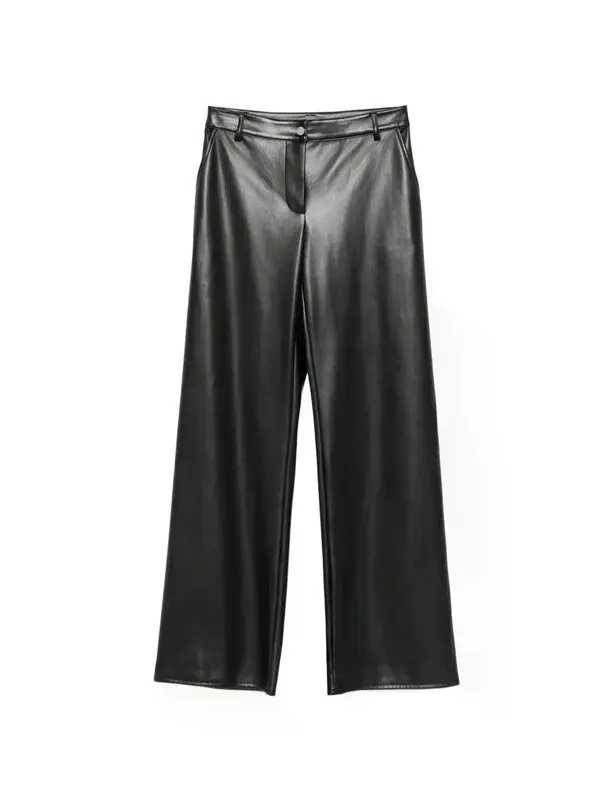 Patrizia Pepe Coated Straight-leg Trousers - Black