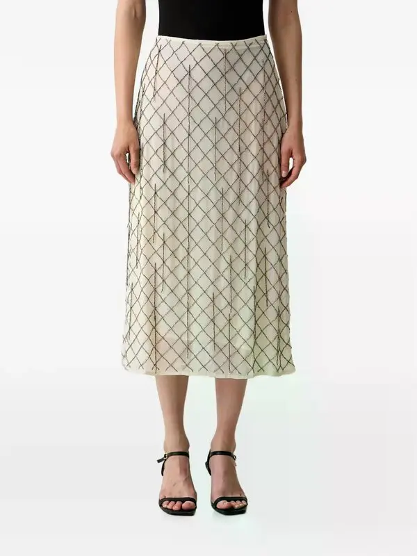 HOSS INTROPIA Renée Bead-embellished Diamond-pattern Midi Skirt - White