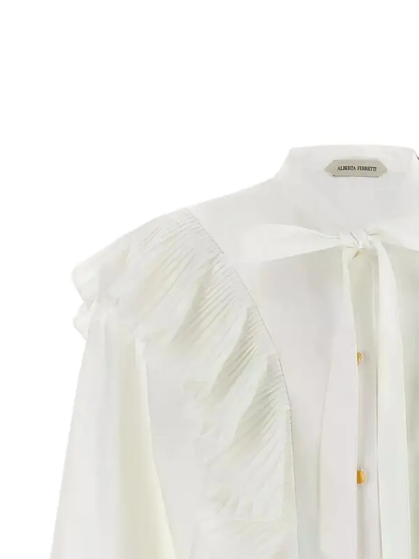 Alberta Ferretti Pleated Ruffle Pussy-bow Shirt - White