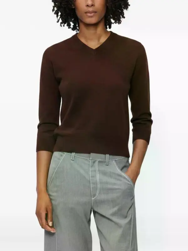 6397 Elbow Cashmere V-neck Sweater - Brown