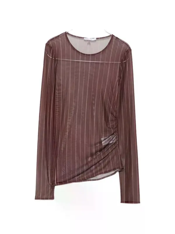 Patrizia Pepe Pinstripe Tulle Top - Brown