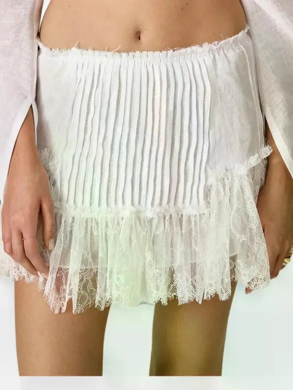 PNK Lace-trim Pleated Skirt - White