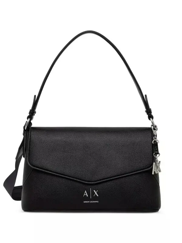 Armani Exchange Logo Plaque Pebbled Shoulder Bag - Black