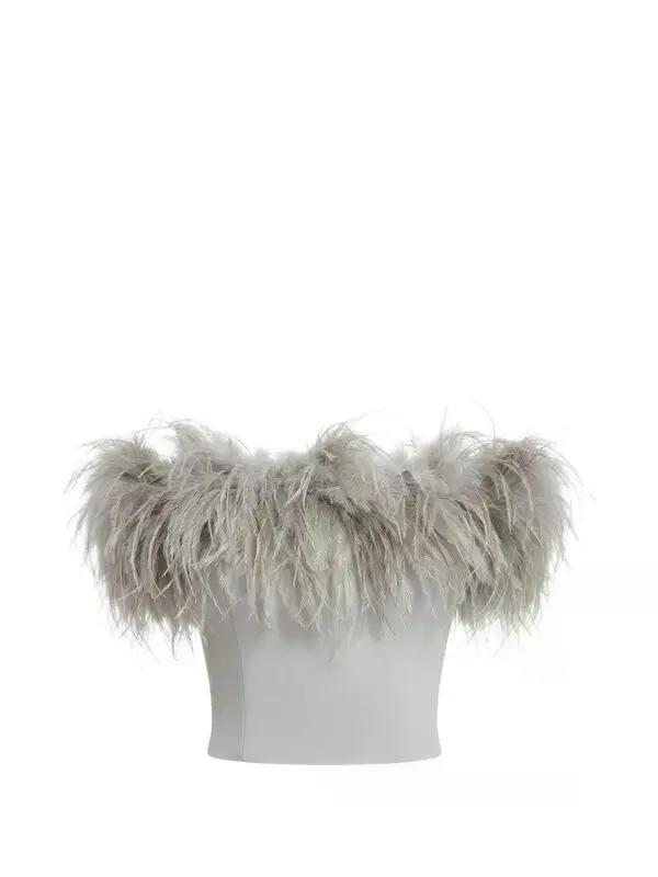 GEMY MAALOUF Feather-trim Off-shoulder Top - Grey