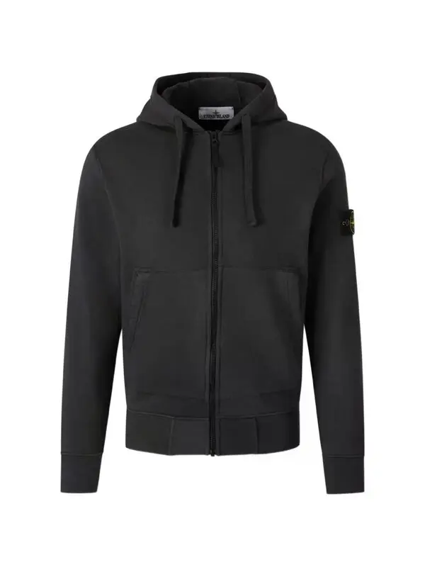 Stone Island Logo-patch Zip-up Hoodie - Black