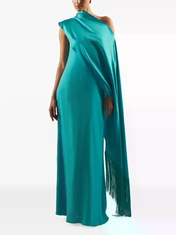 TALLER MARMO Berenson One-shoulder Maxi Dress With Fringe - Blue