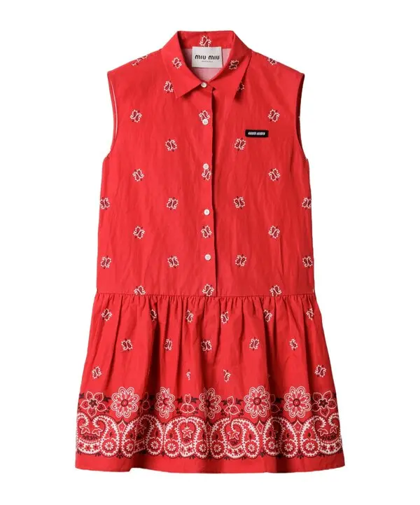Miu Miu Slubbed Poplin Mini-dress