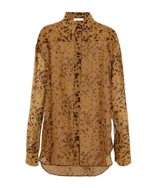 FERRAGAMO Georgette Shirt With Orchid Print - Brown