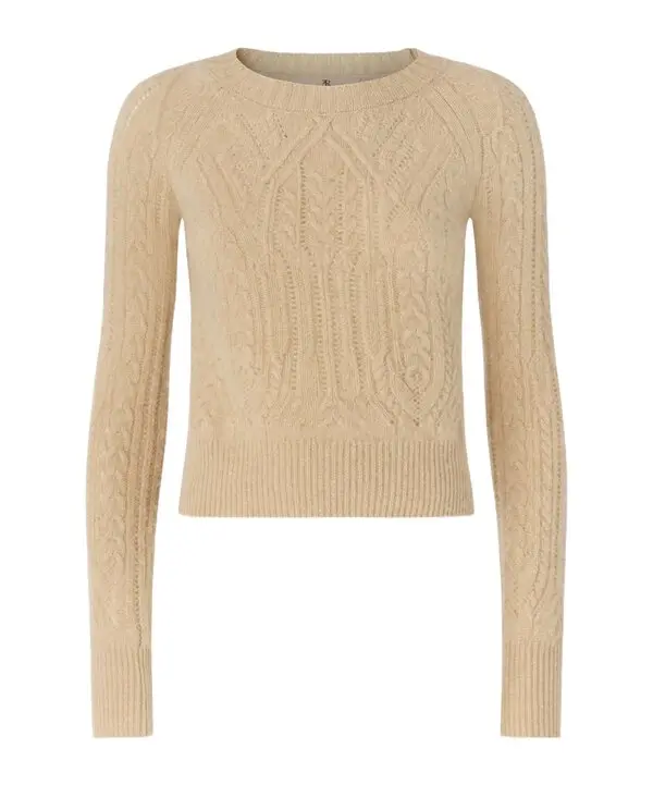 Ermanno Scervino Long-sleeved Pure Cashmere Sweater With Cable-knit And Openwork Detailing - Nude