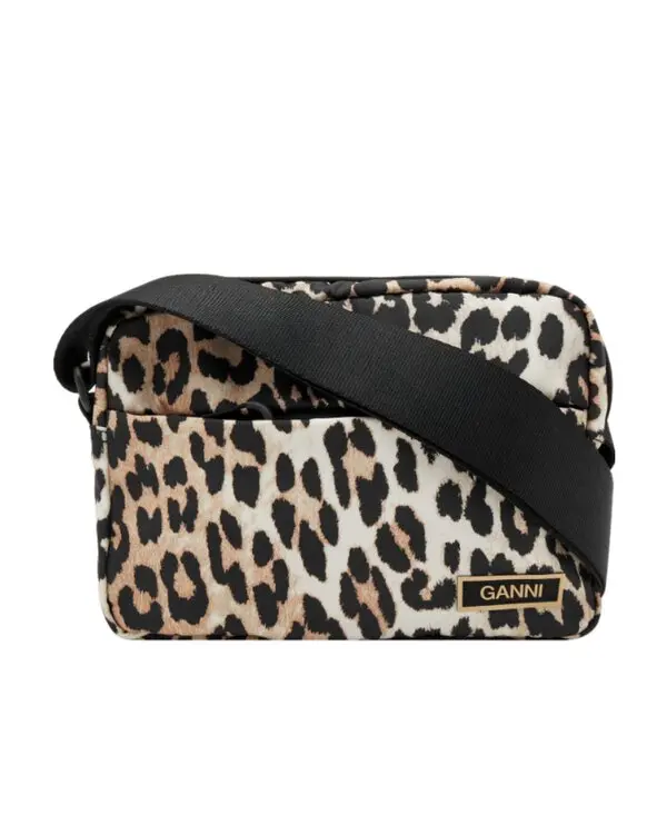 GANNI Logo-patch Leopard-printed Crossbody Bag