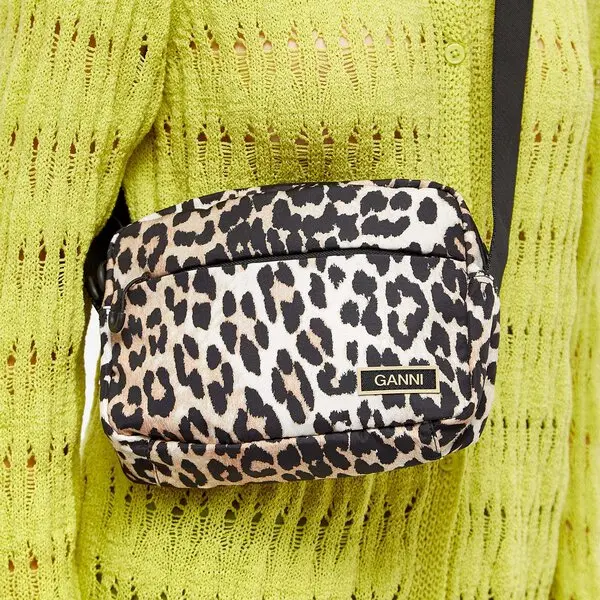 GANNI Logo-patch Leopard-printed Crossbody Bag