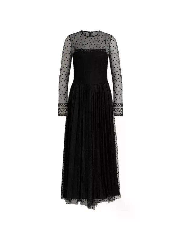 Alberta Ferretti Polka-dot Embroidered-lace Midi Dress - Black