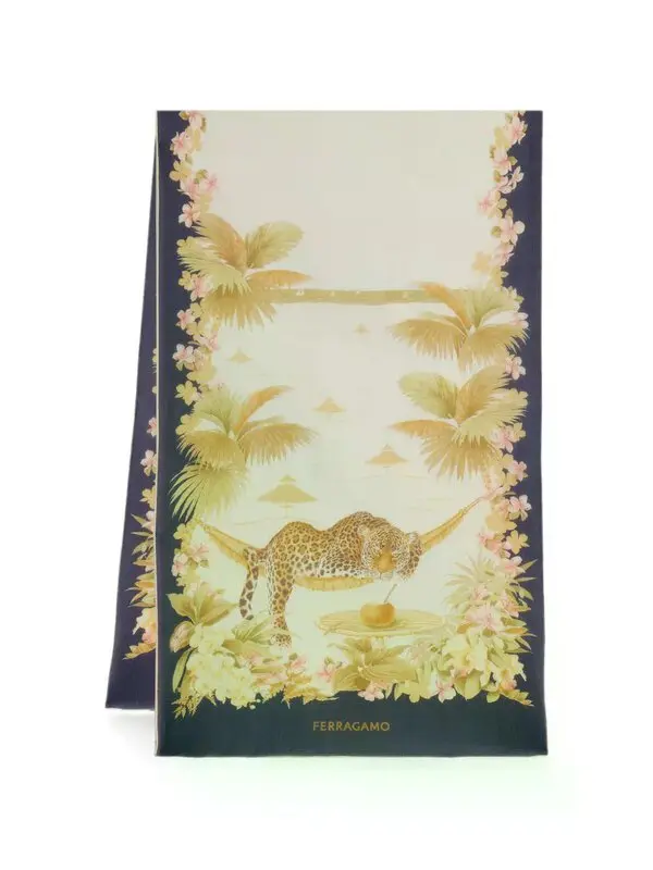 FERRAGAMO Jungle-print Silk Scarf - Neutrals