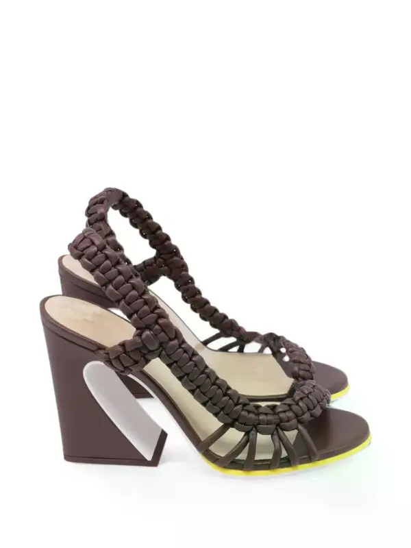 Fendi Braided Leather Block Heel Sandals