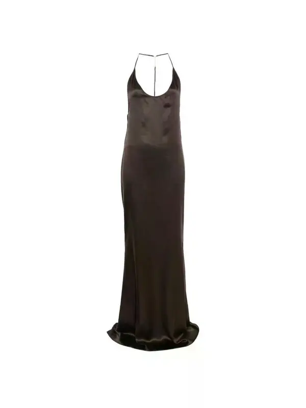 TOM FORD Halterneck Silk-satin Maxi Dress - Brown
