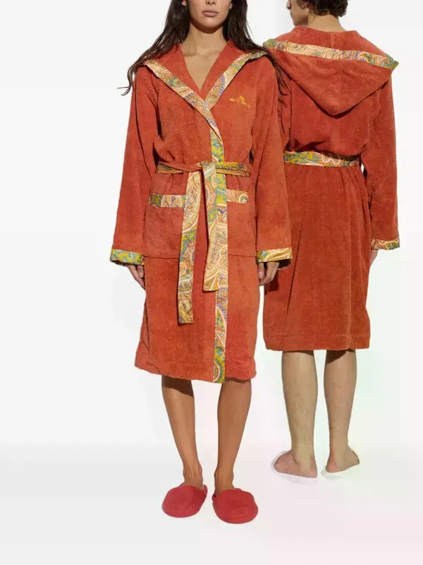 Etro Hooded Bathrobe With Paisley Trim - Orange