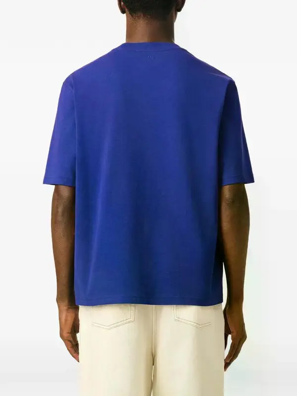 AMI Paris Cotton T-shirt With Embossed De Coeur - Blue