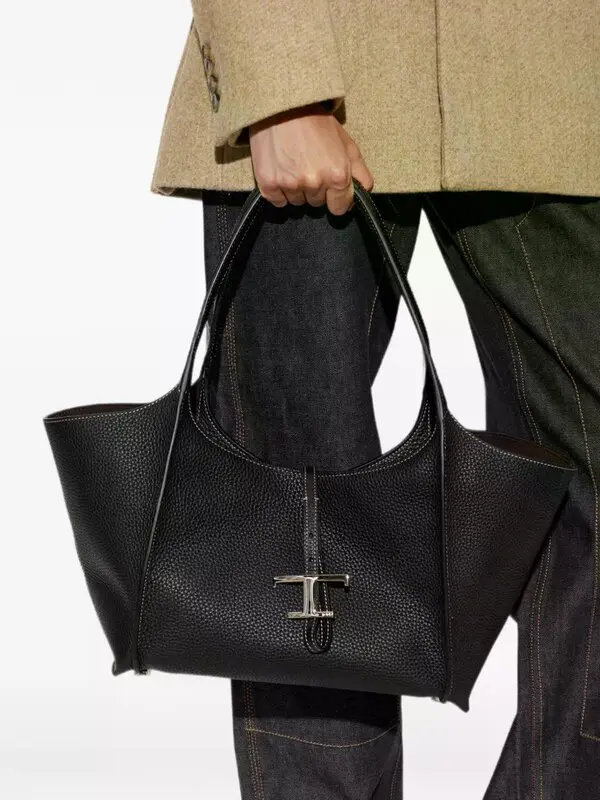 TOD'S Small T Timeless Leather Tote Bag - Black