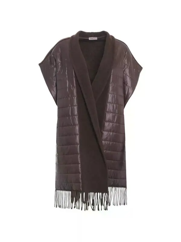 Herno Sleeveless Cape With Fringe Hem - Brown