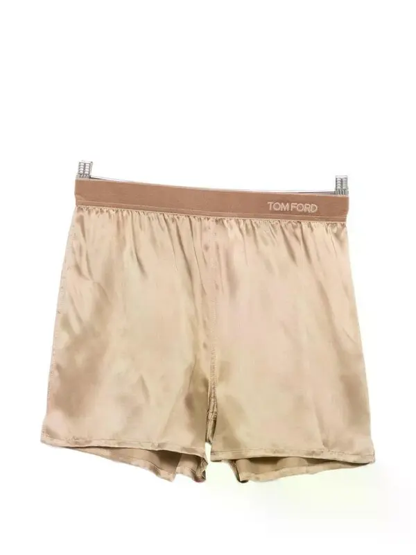 TOM FORD Logo-waistband Silk-satin Pyjamas Shorts - Neutrals