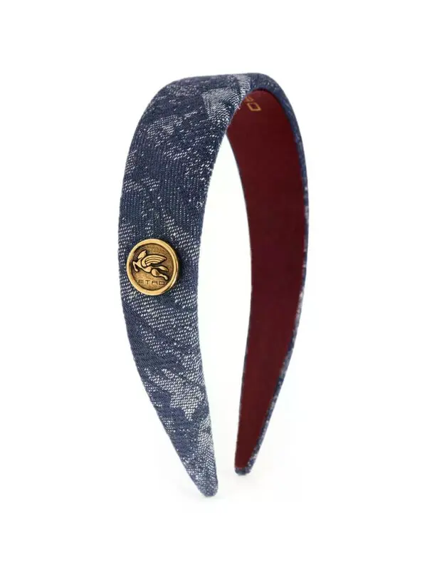 Etro Logo-plaque Floral-jacquard Headband - Blue