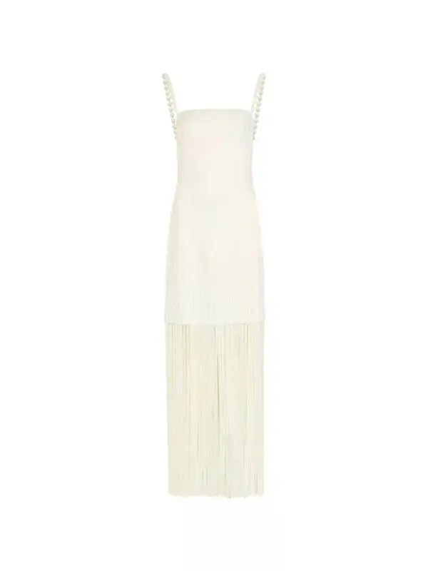 ANDRES OTALORA Fringe-detail Beaded-strap Midi Dress - Neutrals