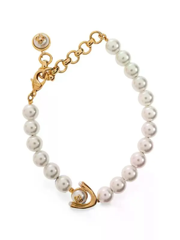 Casablanca Pearl-embellished Logo-plaque Bracelet - Gold