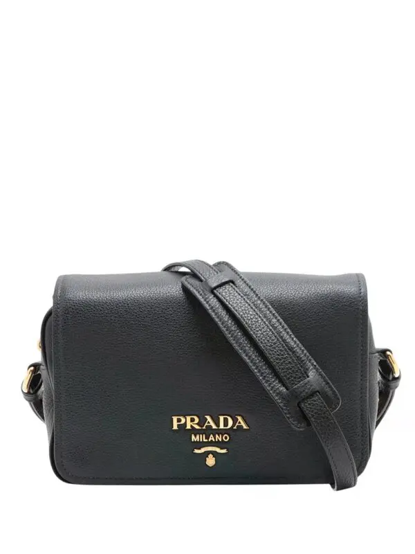 Prada 2010-2026 Vitello Phenix Flap Crossbody Bag - Black