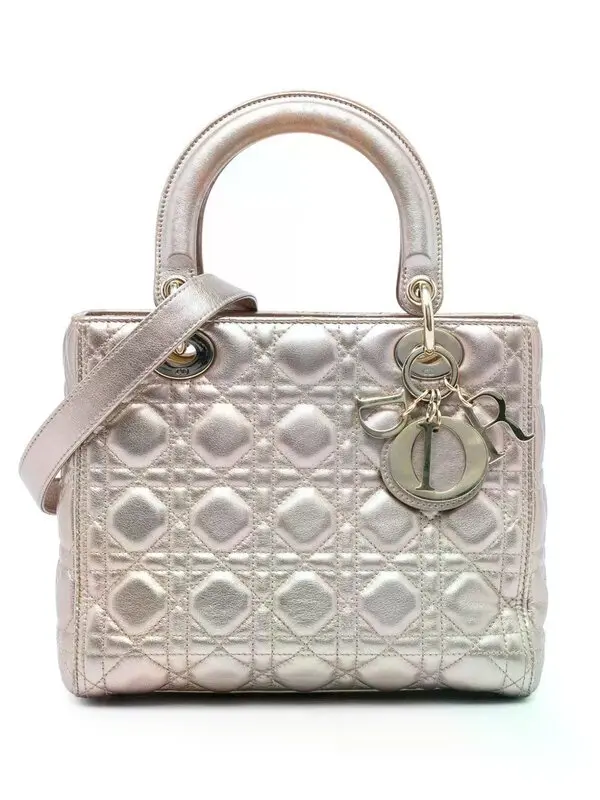 Dior 2019 Medium Metallic Lambskin Cannage Lady Satchel - Gold