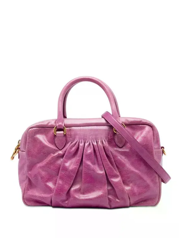 Miu Miu 2021-2026 Vitello Lux Shirring Bauletto Satchel - Pink