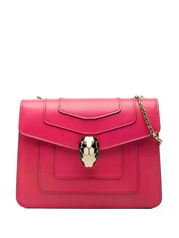 BVLGARI 2010-2026 Small Leather Square Serpenti Forever Chain Crossbody Bag - Pink