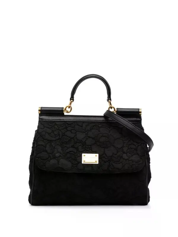 Dolce & Gabbana 2010-2026 Medium Embroidered Lace Miss Sicily Satchel - Black