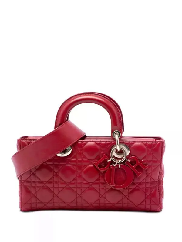 Dior 2016 Medium Lambskin Cannage Lady D Joy Satchel - Red