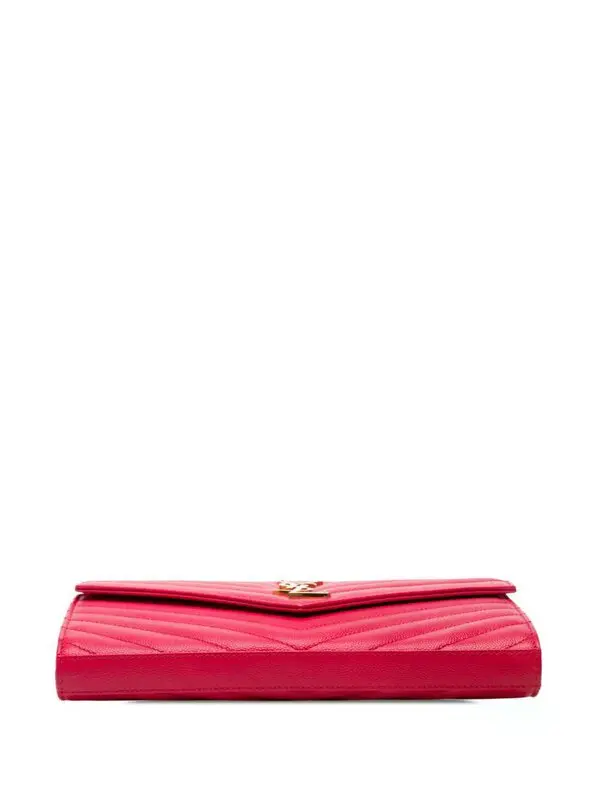 Saint Laurent Grain De Poudre Chevron Monogram Envelope Chain Wallet Crossbody Bag - Pink