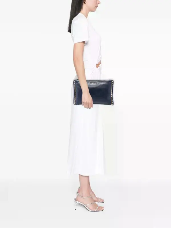 Miu Miu 2010-2026 Studded Leather Zip Clutch Bag - Blue