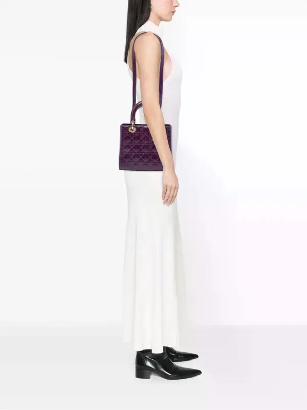 Dior Patent Cannage Lady Satchel - Purple
